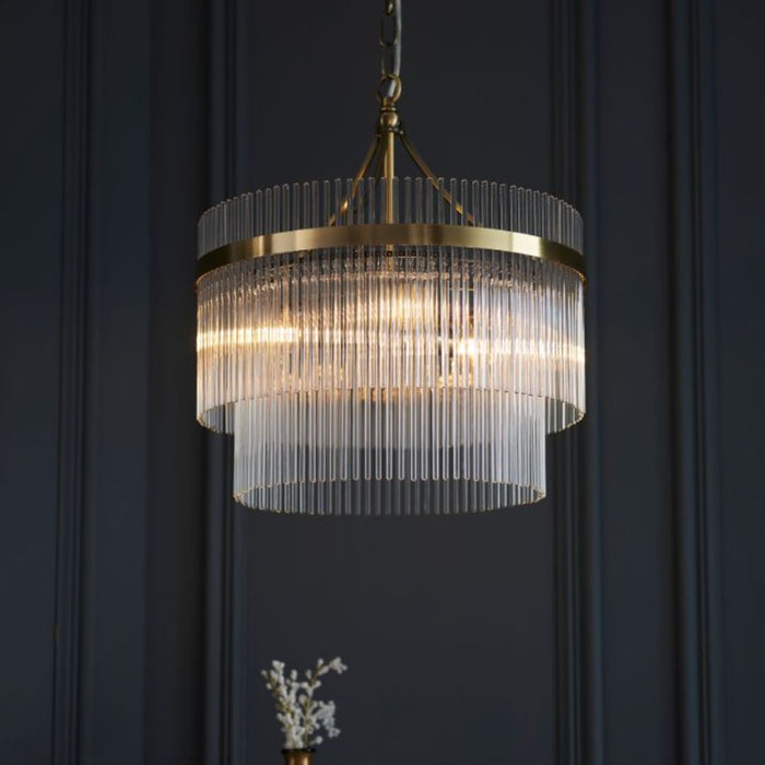 Brass Glass Rod Ceiling Chandelier