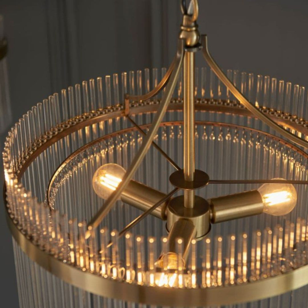 Brass Glass Rod Ceiling Chandelier