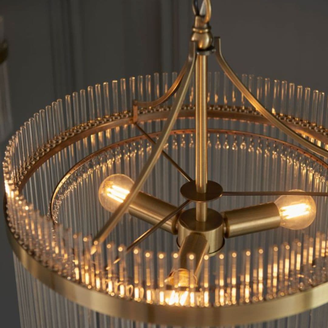 Brass Glass Rod Ceiling Chandelier