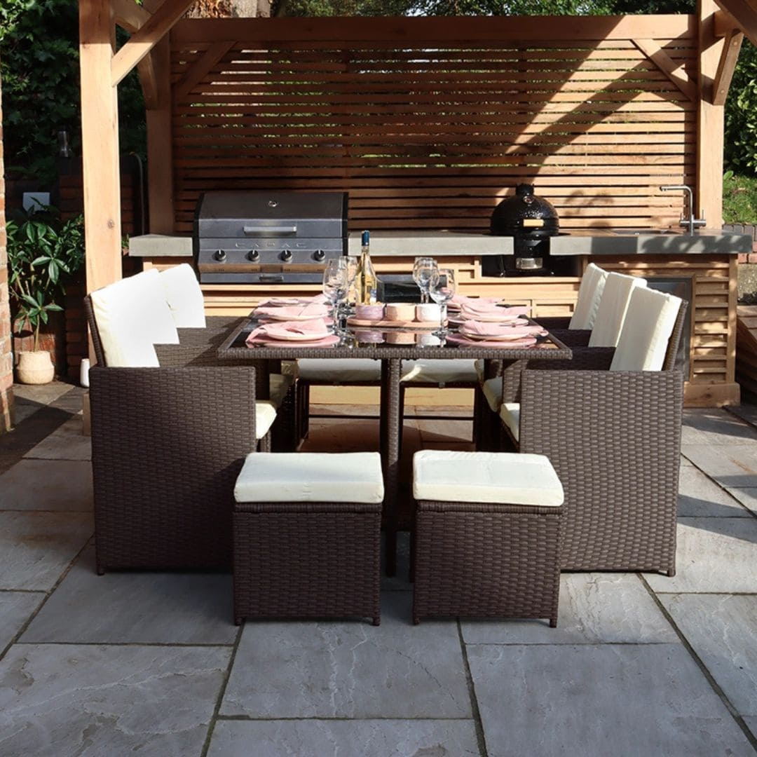 Cannes Brown 10 Seat Cube Dining Set
