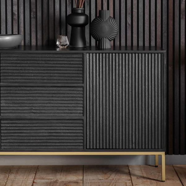 Hudson Black Mango Ribbed Sideboard