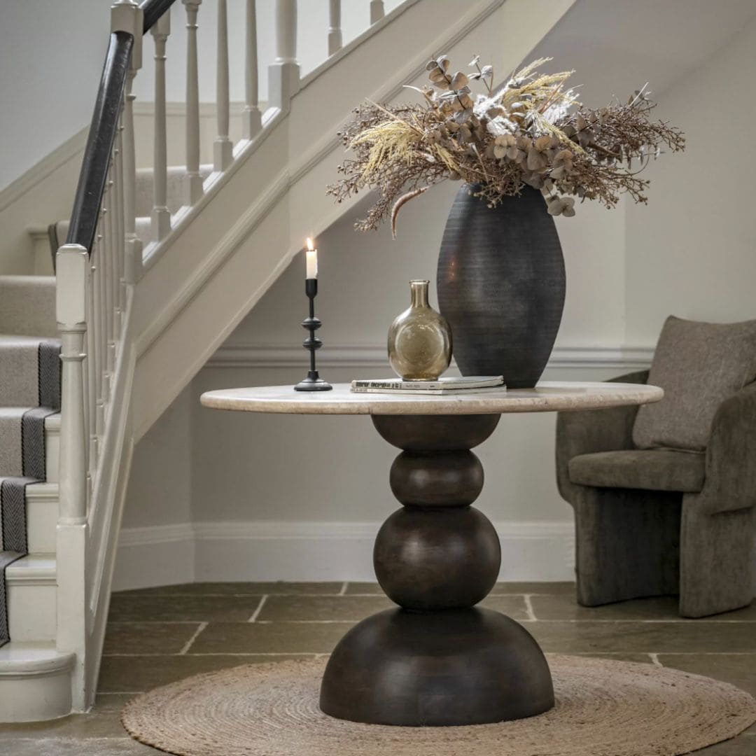 Sculpt Mango Travertine Circular Dining Table