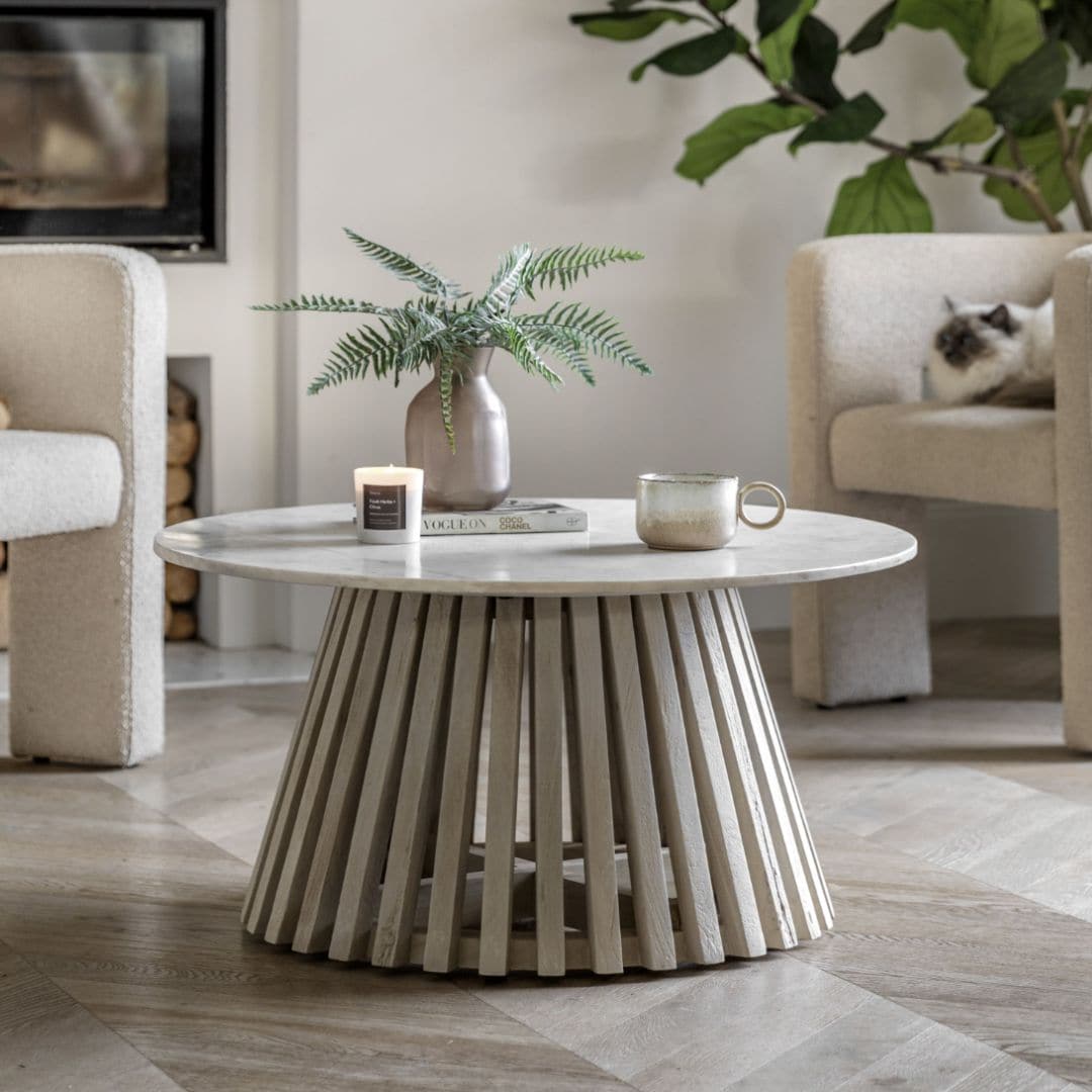 Whitewash Slatted Marble Coffee Table