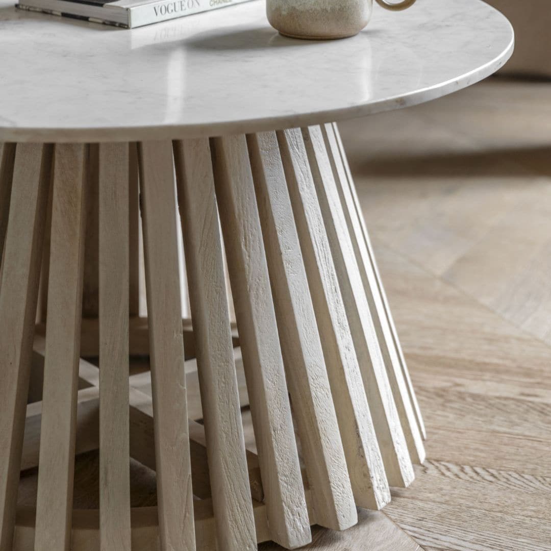 Whitewash Slatted Marble Coffee Table