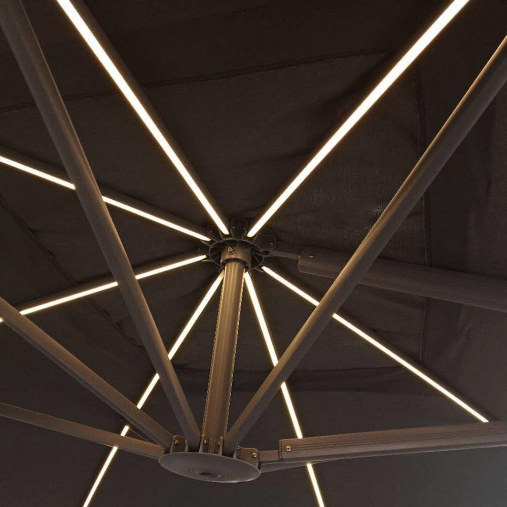 Zeus 3.5m Round Rotating Cantilever Parasol & LED Lights | ATM Living