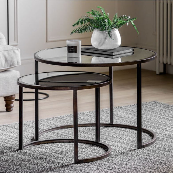 Bronze Glass Circular Nesting Side Tables